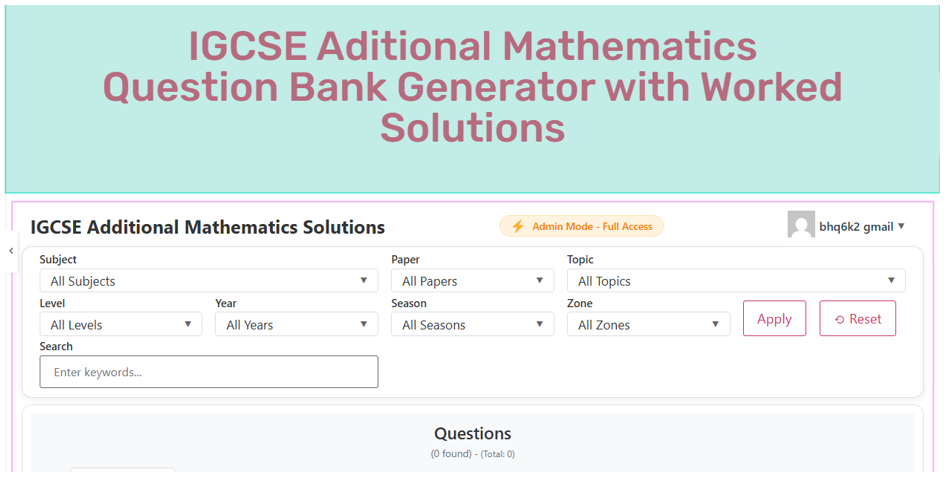 IGCSE Additional Mathematics Solutions - Past Papers Solution IGCSE 0606
